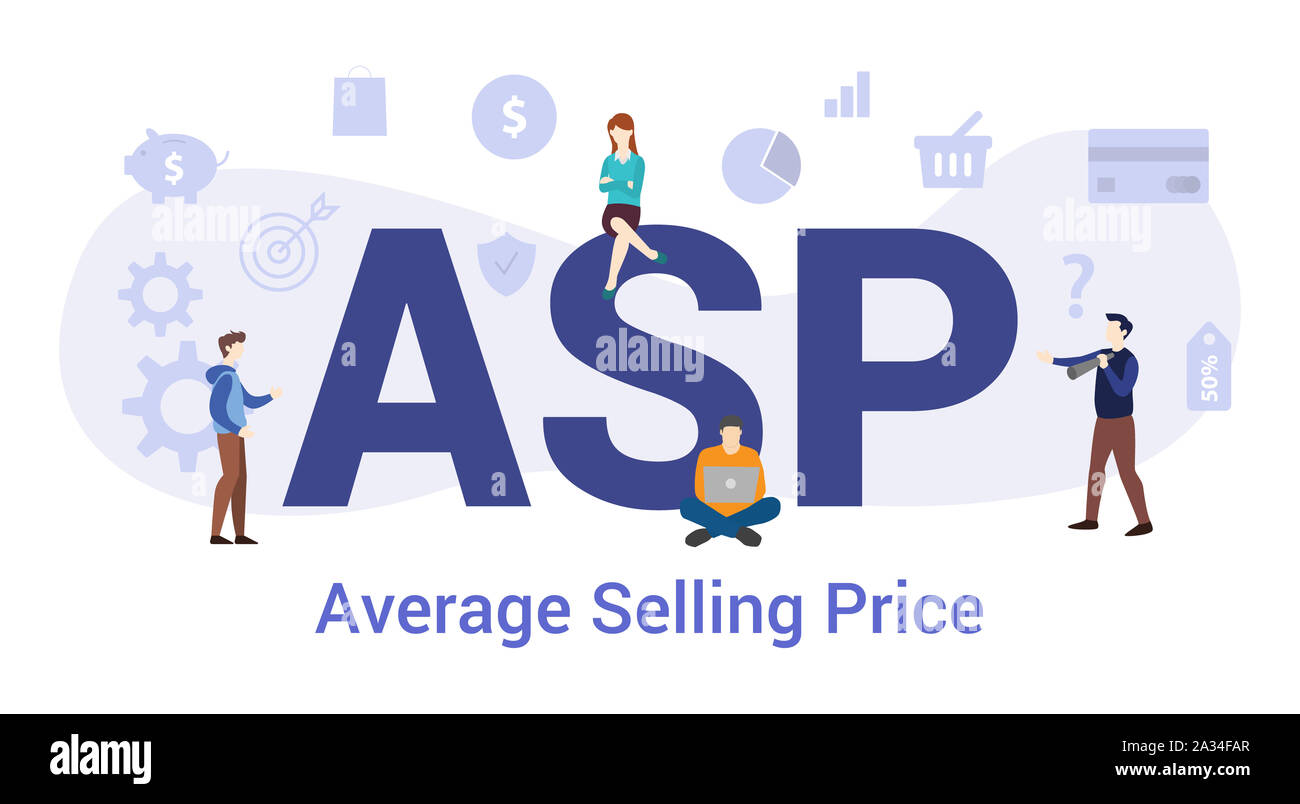 asp average selling price concept with big word or text and team people ...