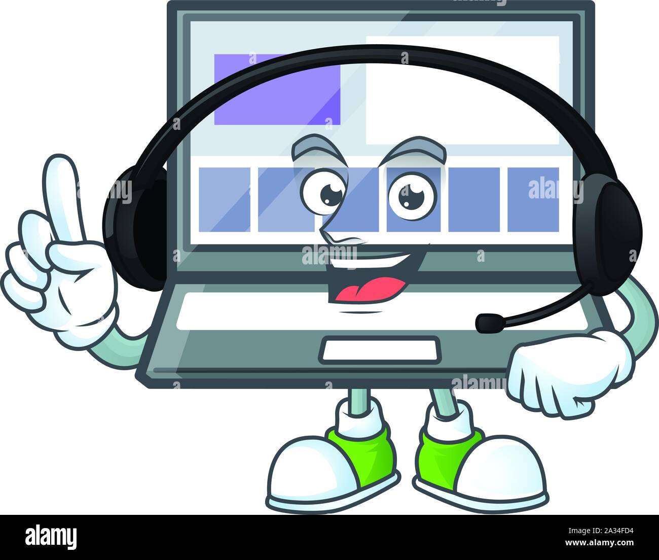 With headphone laptop cartoon character isolated the mascot Stock ...