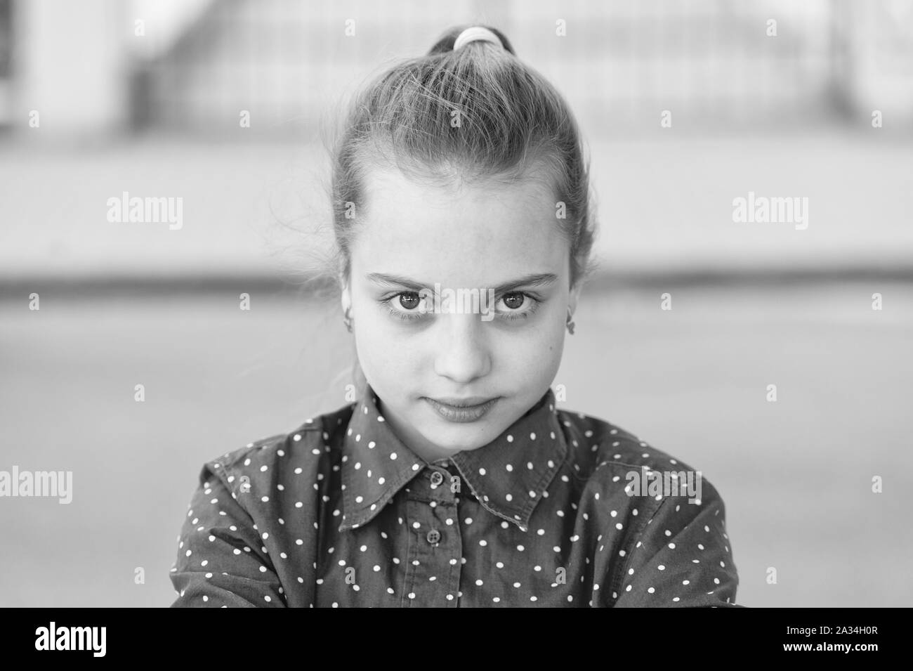 Pretty serious. Girl carefree child. International childrens day ...