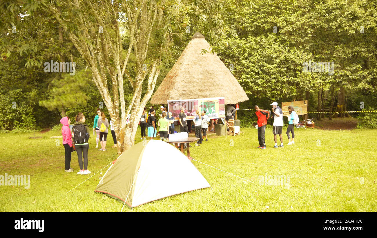 Tourists pictured at Mpanga Forest eco-tourism side in Mpigi, Uganda ...