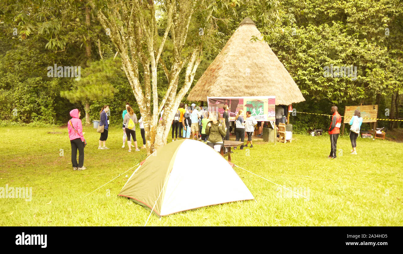 Tourists pictured at Mpanga Forest eco-tourism side in Mpigi, Uganda ...
