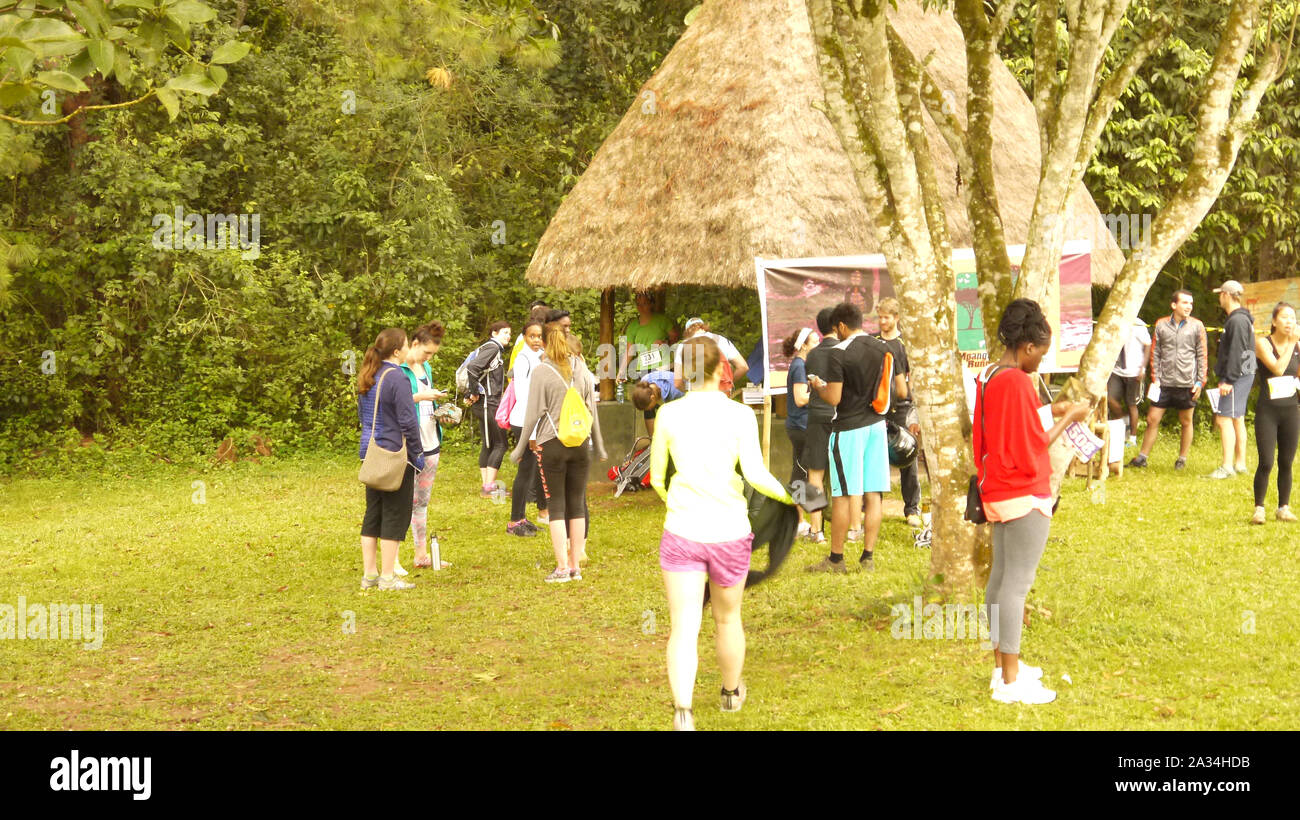 Tourists pictured at Mpanga Forest eco-tourism side in Mpigi, Uganda ...