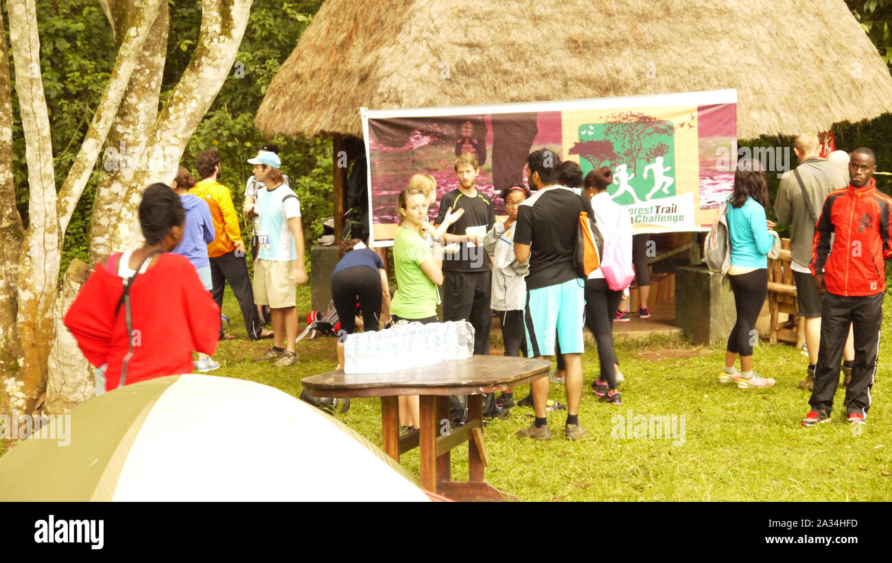 Tourists pictured at Mpanga Forest eco-tourism side in Mpigi, Uganda ...