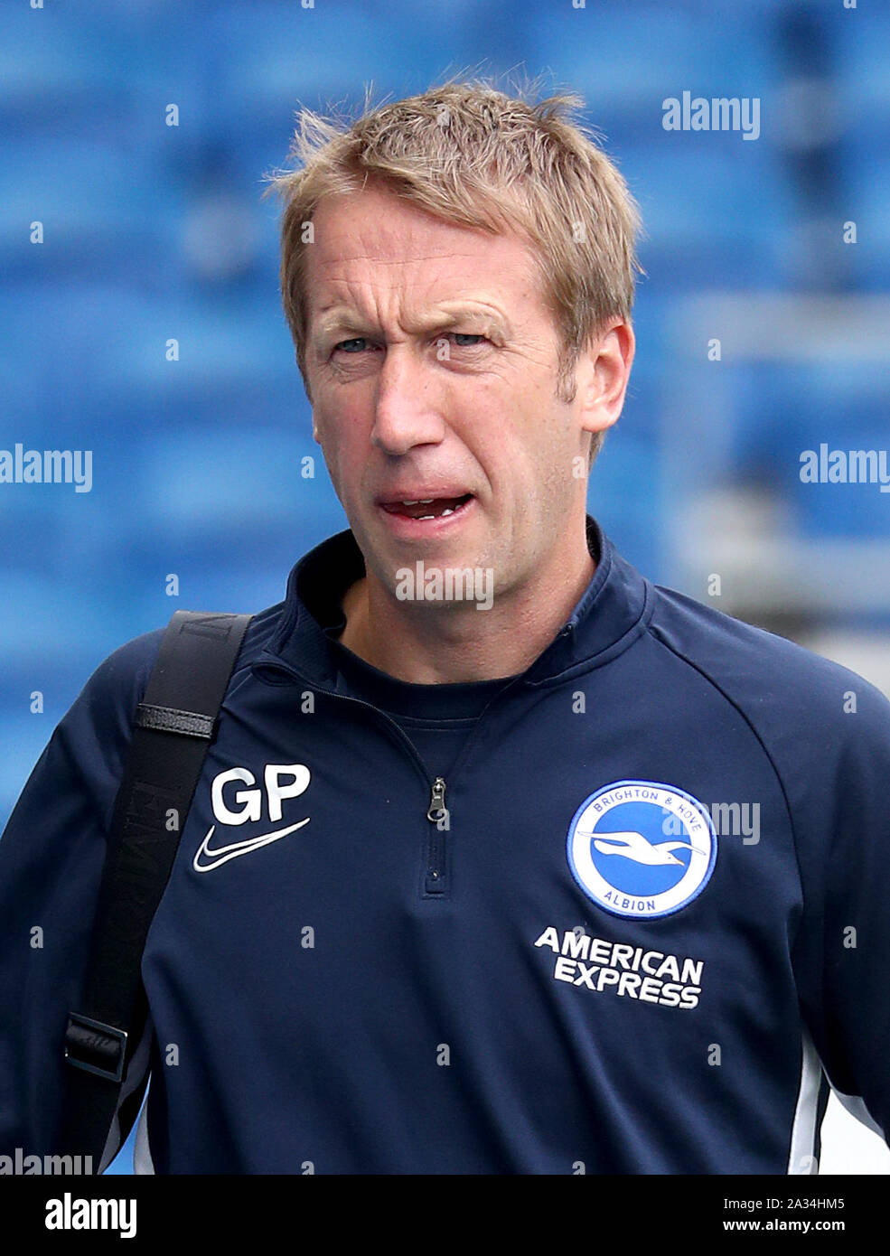 Brighton and Hove Albion manager Graham Potter pitchside before the ...