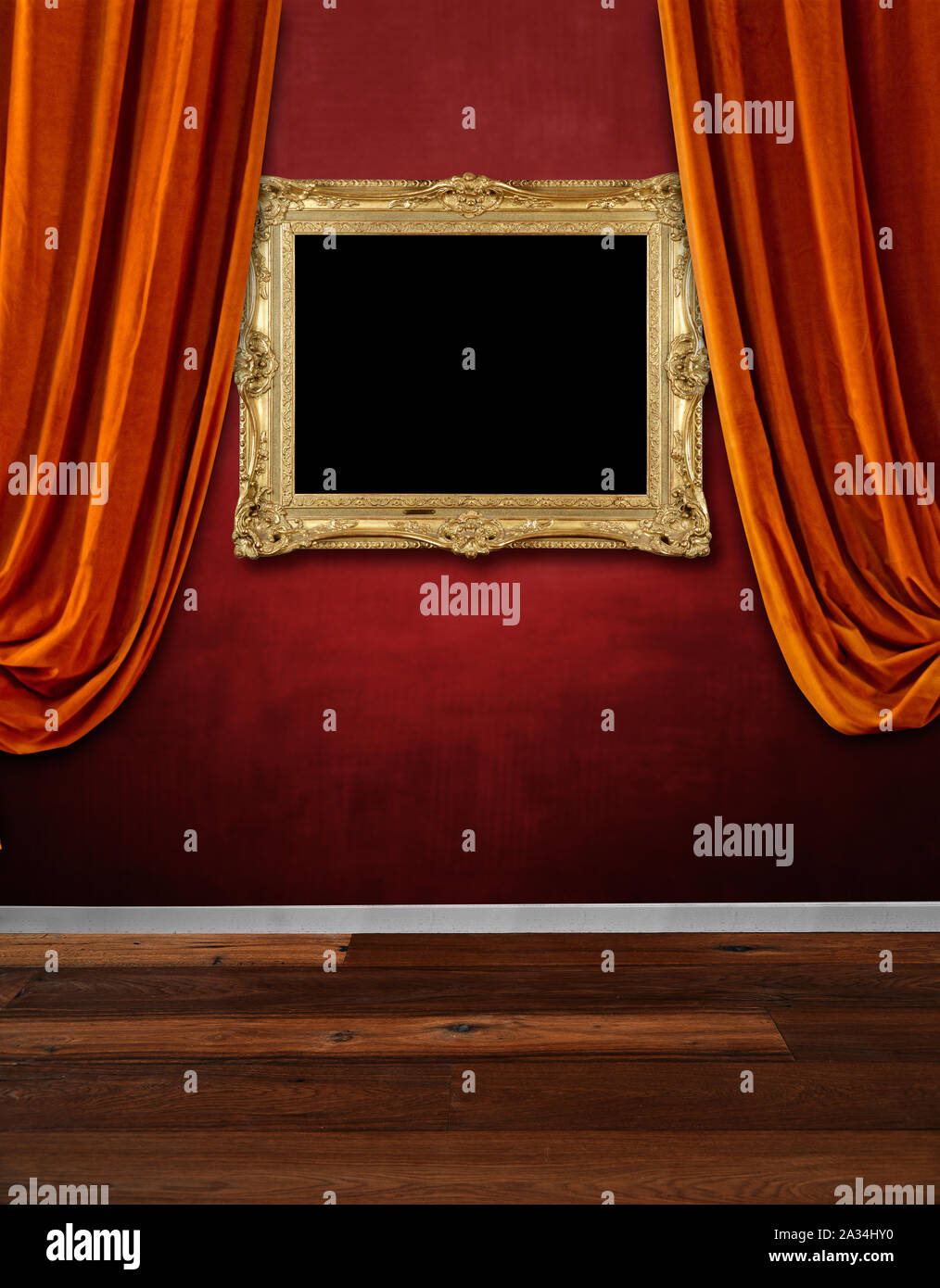 Luxury gold red curtains hi-res stock photography and images - Alamy