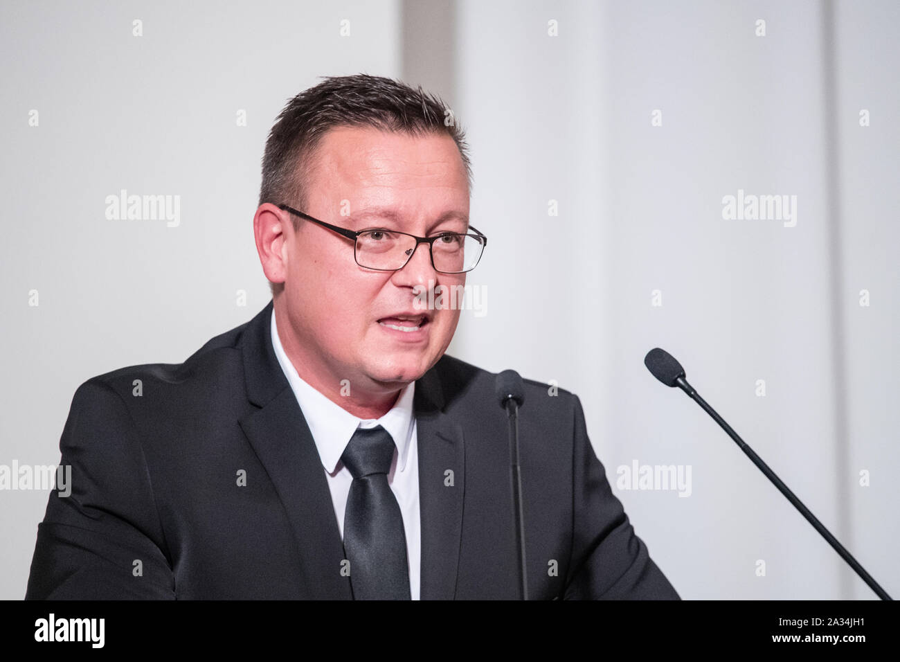 Munich, Germany. 03rd Oct, 2019. Tim Krause, moderator and AfD member ...