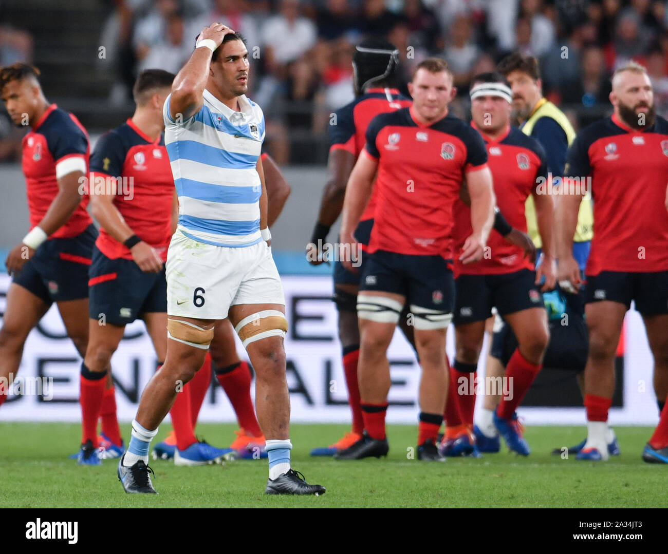 Argentina's Pablo Matera is penalised for a late tackle on England's ...