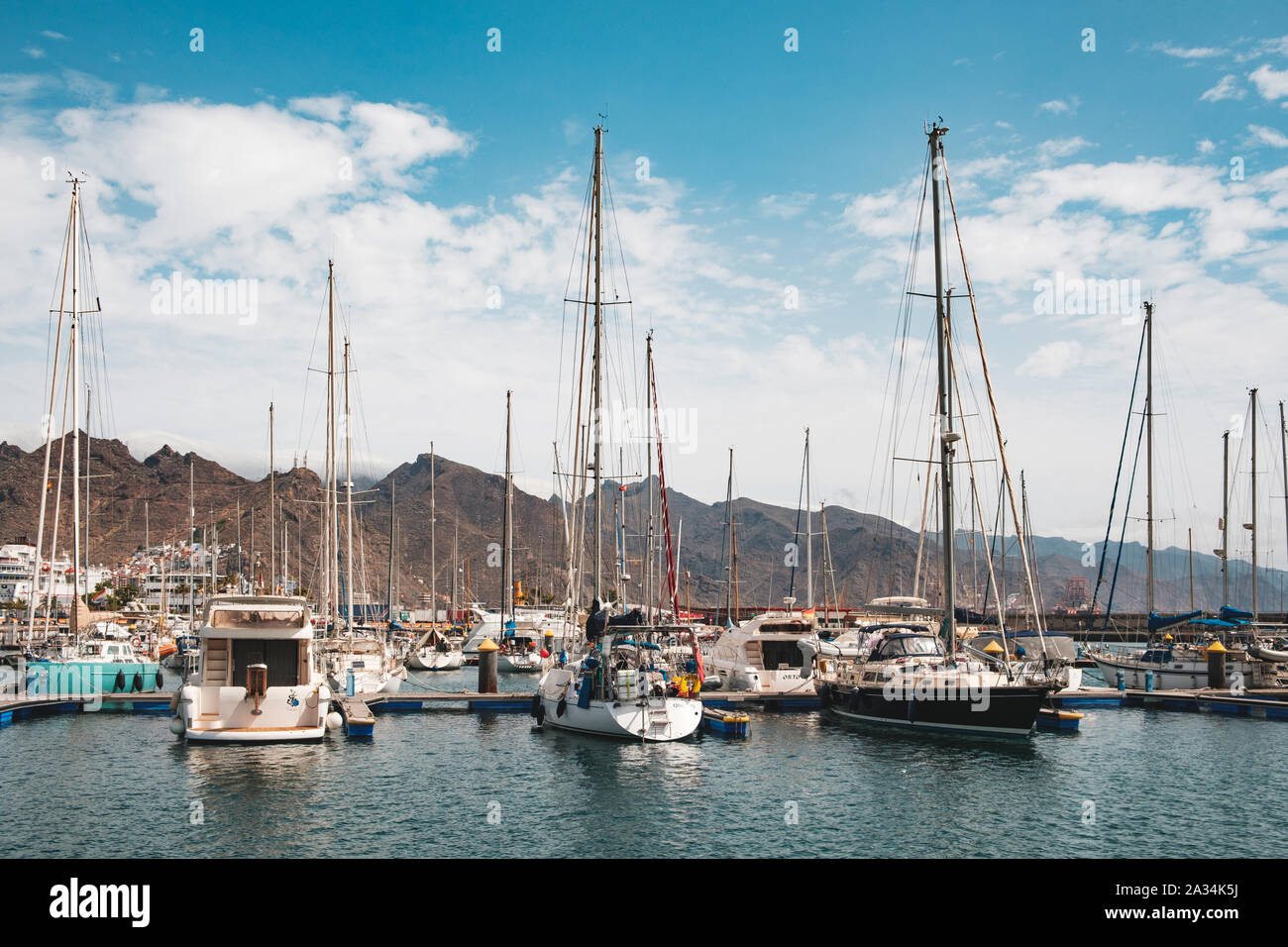 Tenerife, Spain - August, 2019: Sailing boats, motor boats and yachts ...