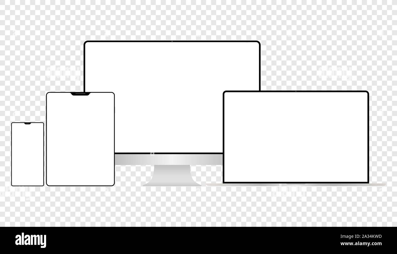 Realistic vector laptop, tablet computer, monitor and mobile phone ...