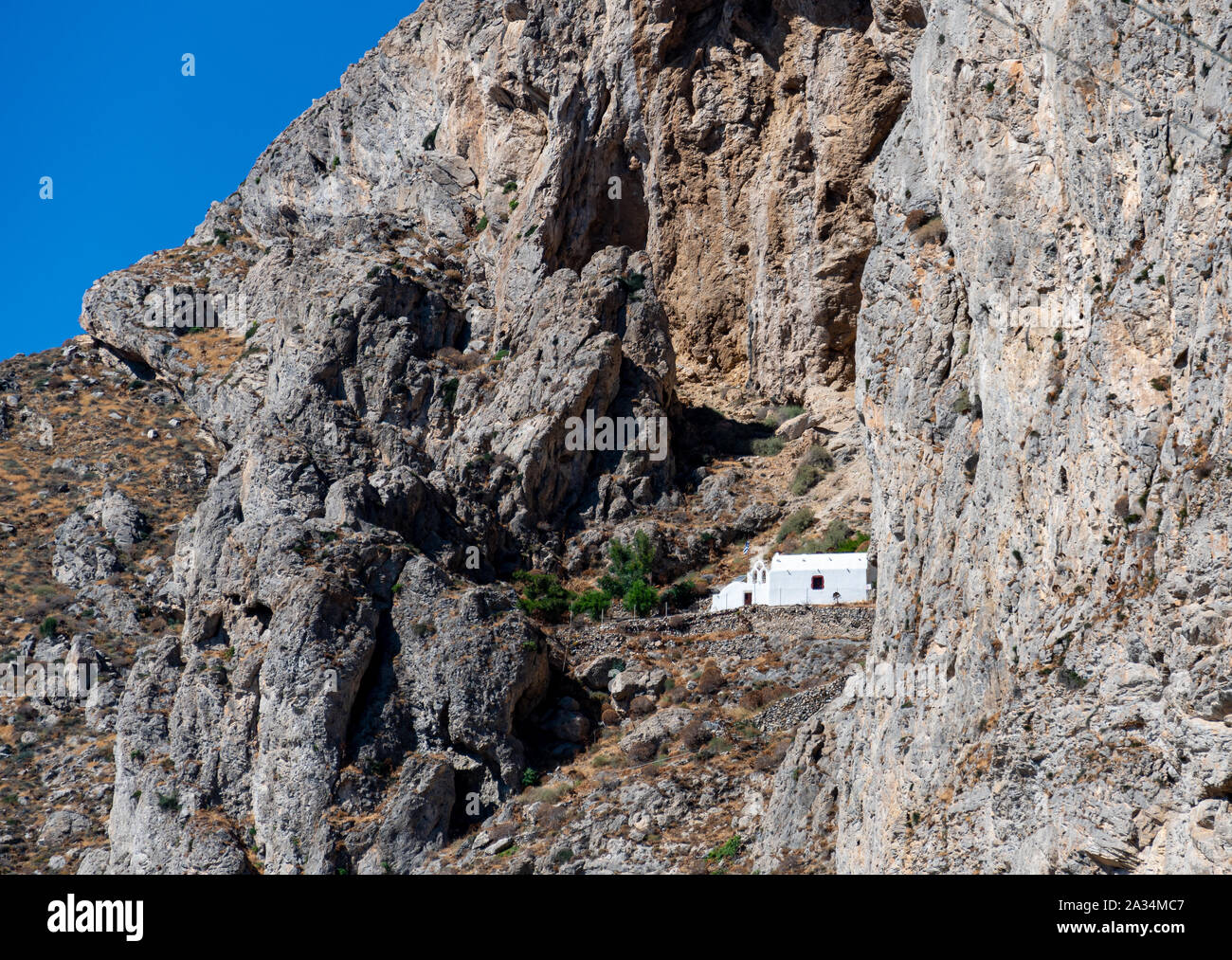 A small Greek Orthodox chapel on a ledge half way up Mount Profitis ...