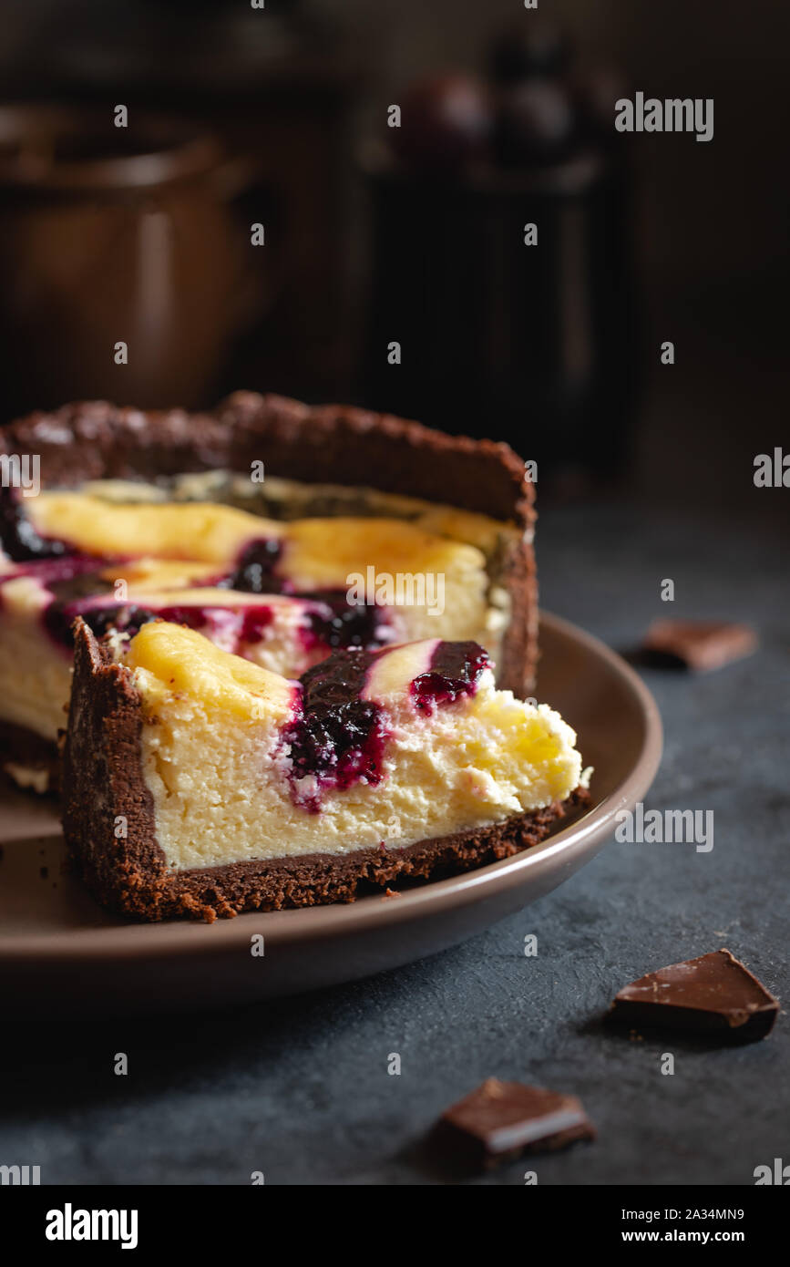 Traditional Polish homemade cheesecake with fruits and chocolate Stock ...
