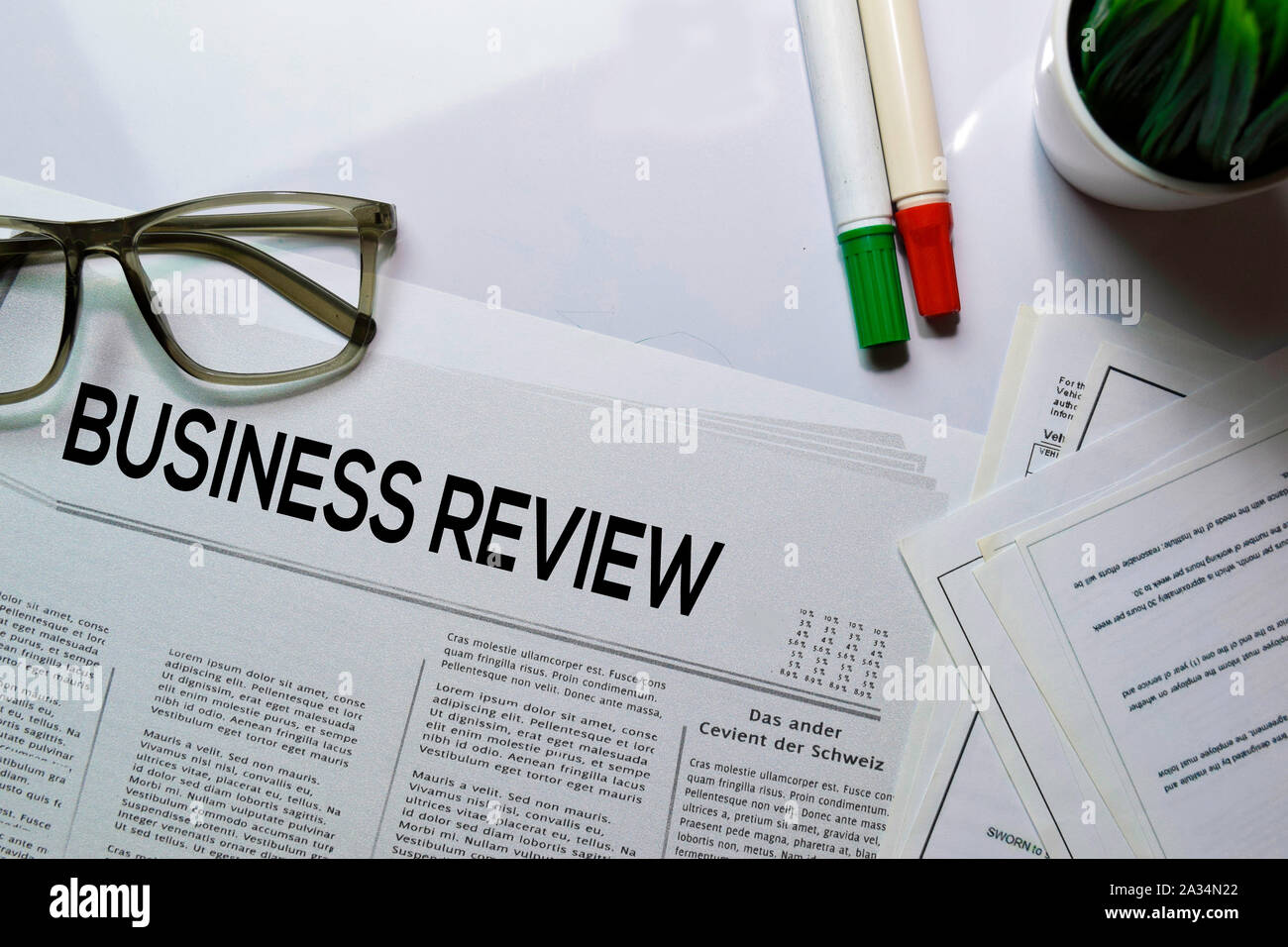 Business Review text in headline isolated on white background ...