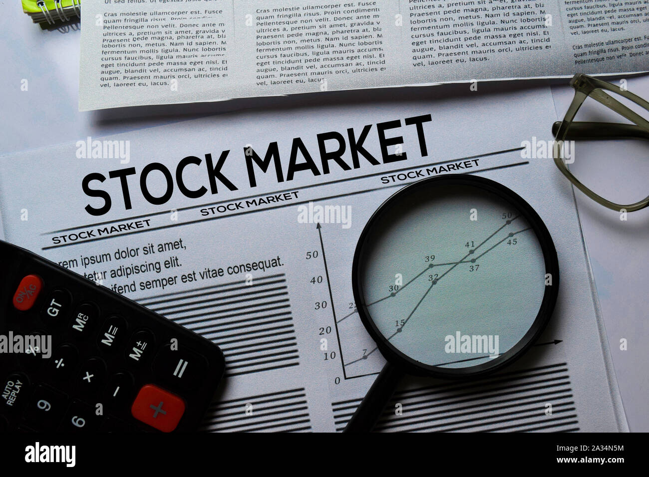 Stock Market text in headline isolated on white background. Newspaper ...