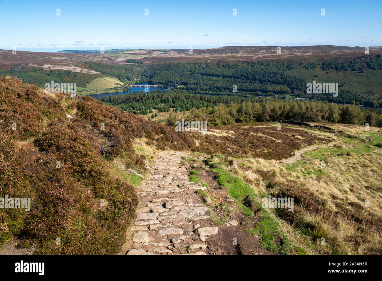 Path leading down from Win Hill in the Peak District national park ...