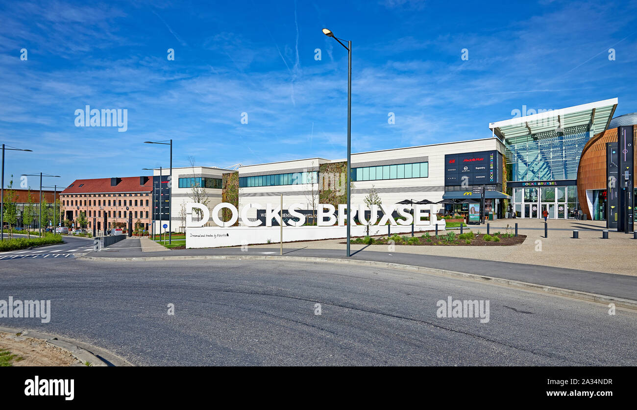 BRUSSELS, BELGIUM, 19 APRIL 2018: View on the logo from Docks Bruxsel ...