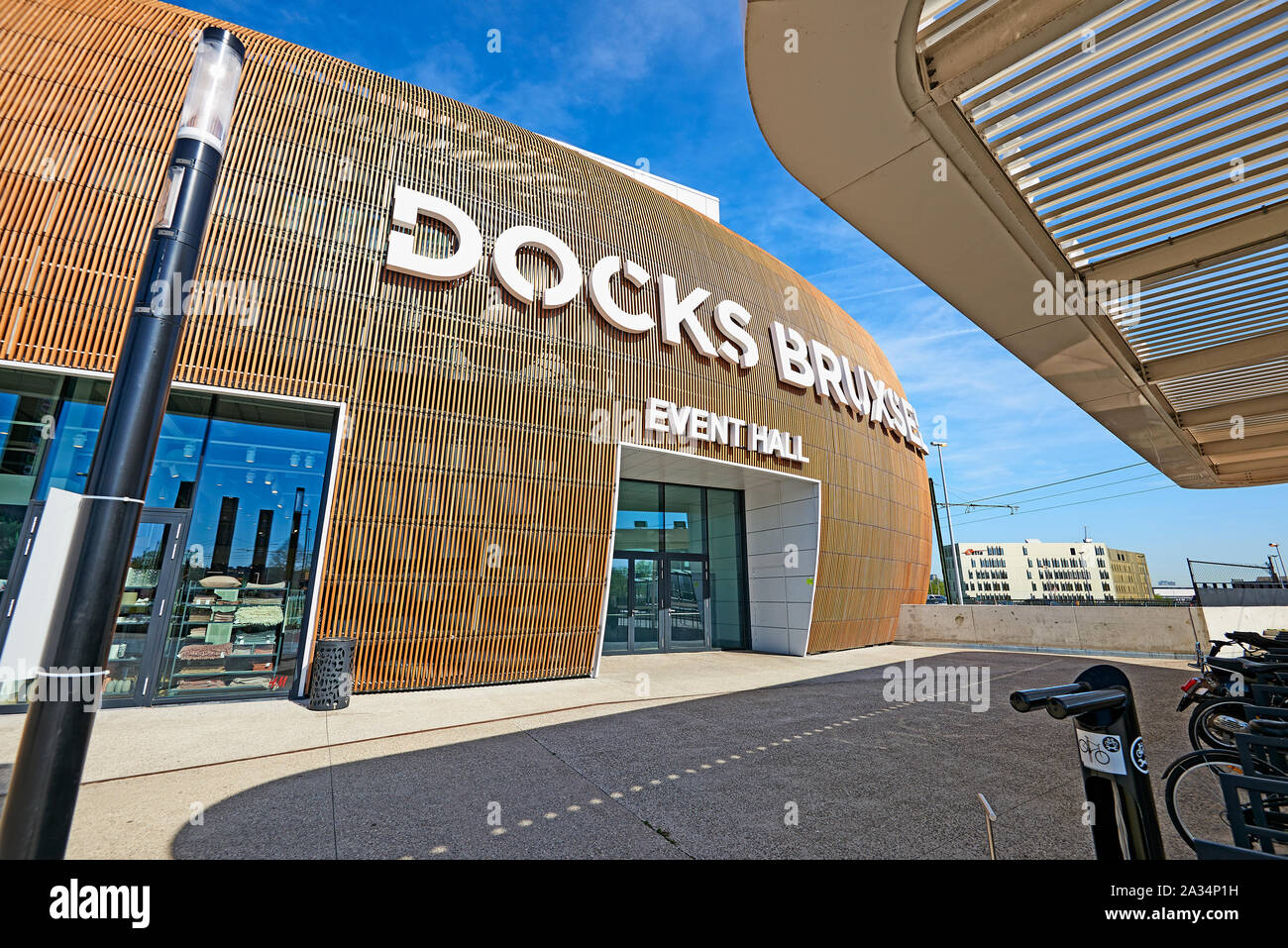BRUSSELS, BELGIUM, 19 APRIL 2018: View on the logo from Docks Bruxsel ...