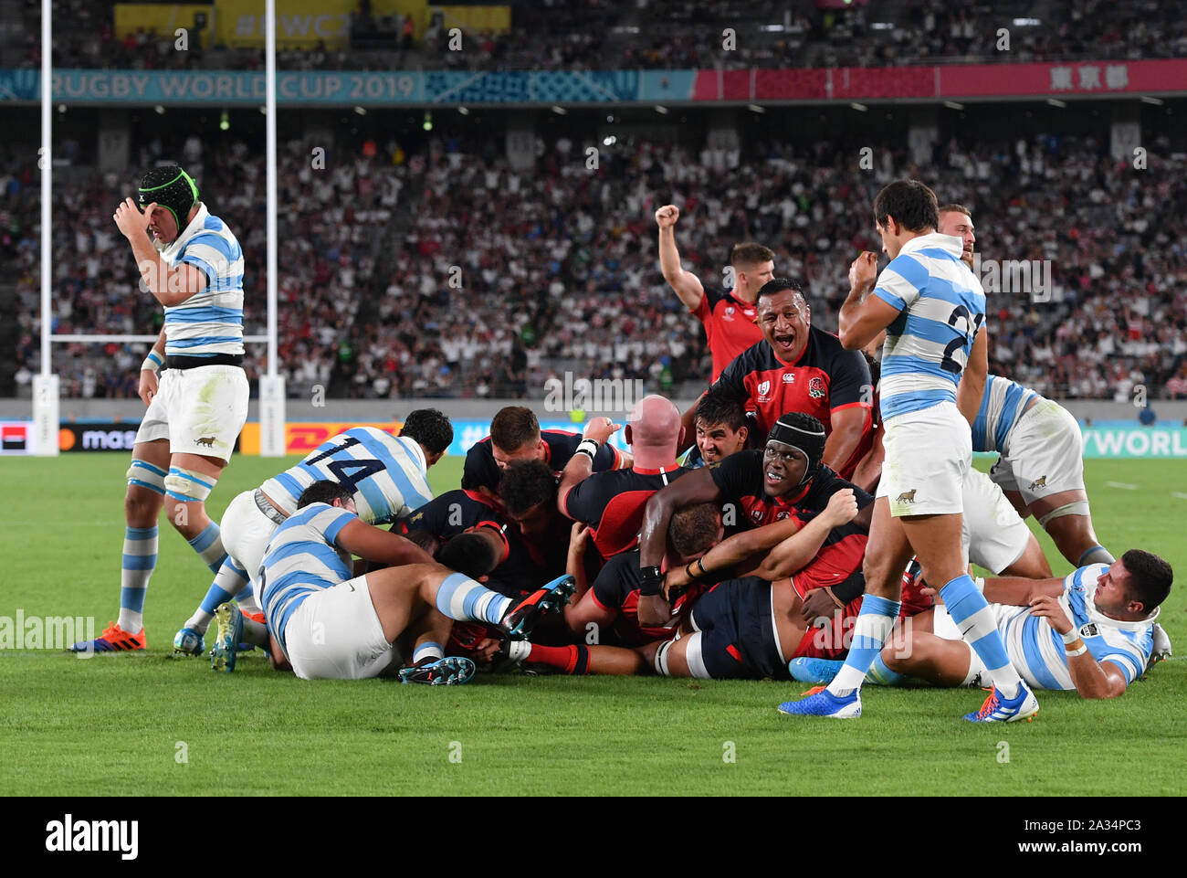 England's Luke Cowan-Dickie scores his sides sixth try during the 2019 ...