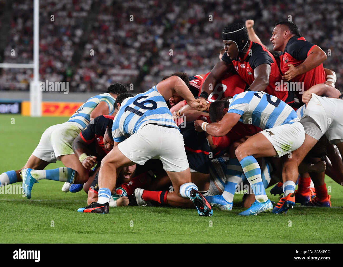 England's Luke Cowan-Dickie scores his sides sixth try during the 2019 ...