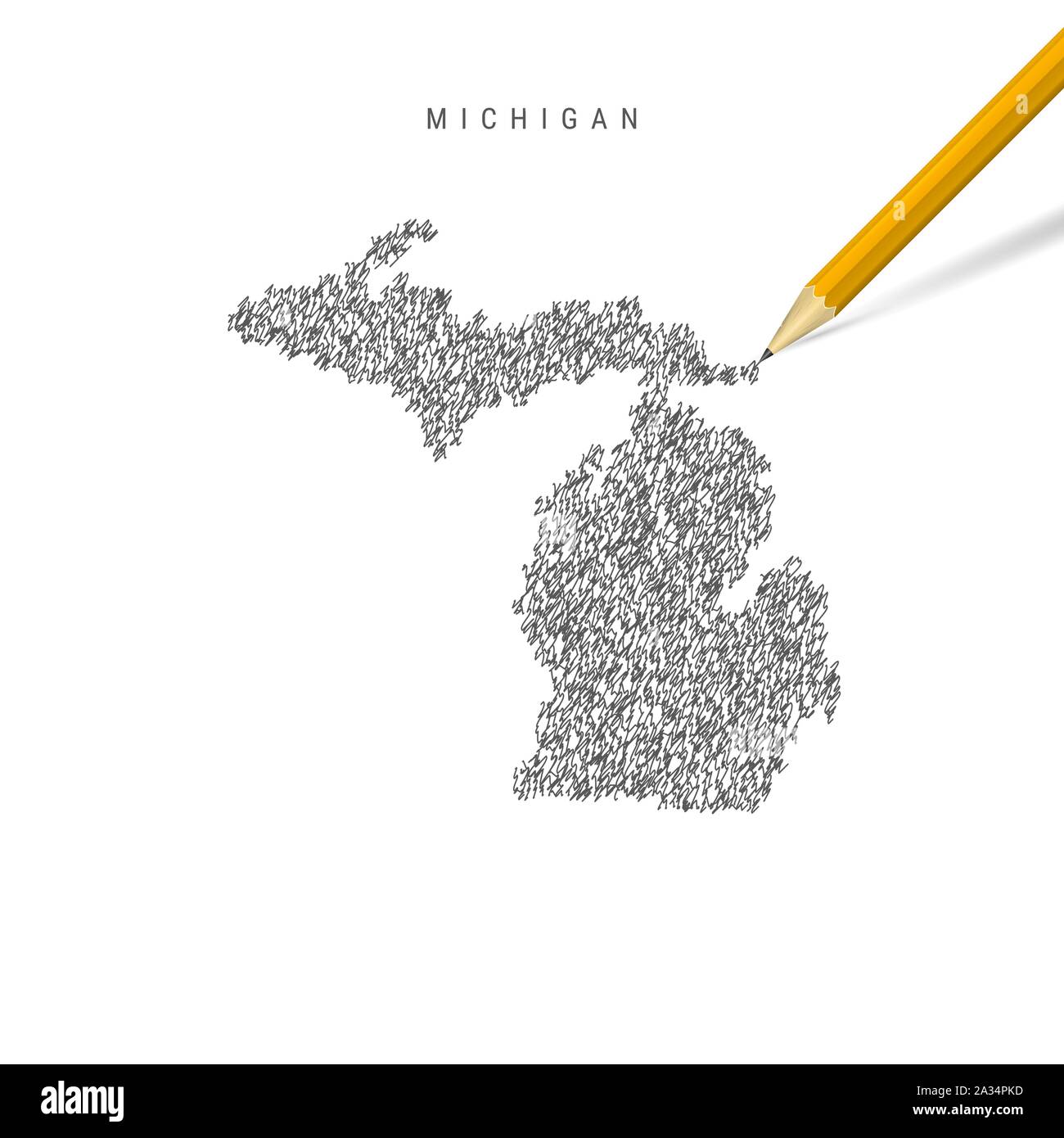 Michigan sketch scribble map isolated on white background. Hand drawn ...