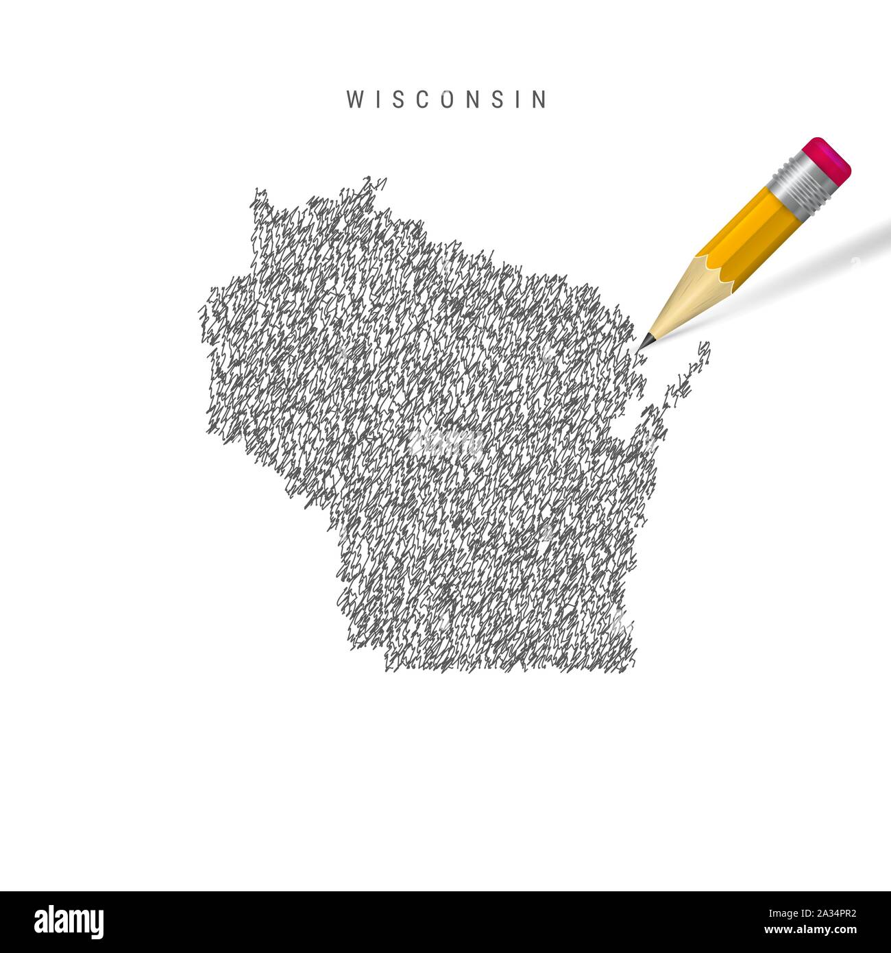 Wisconsin sketch scribble map isolated on white background. Hand drawn ...