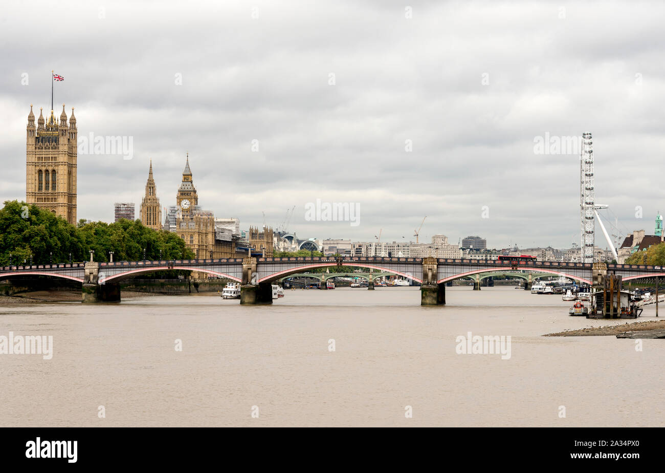 River Thames view with main London attractions on background: Big Ben ...