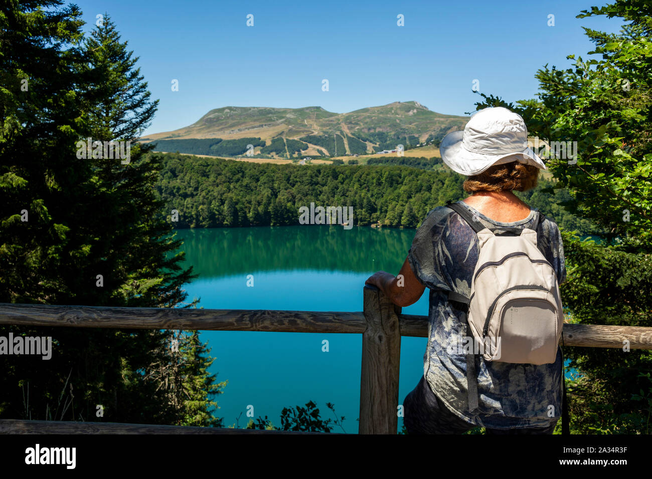 View on Volcanic Pavin lake located in the Regional Natural Park of ...