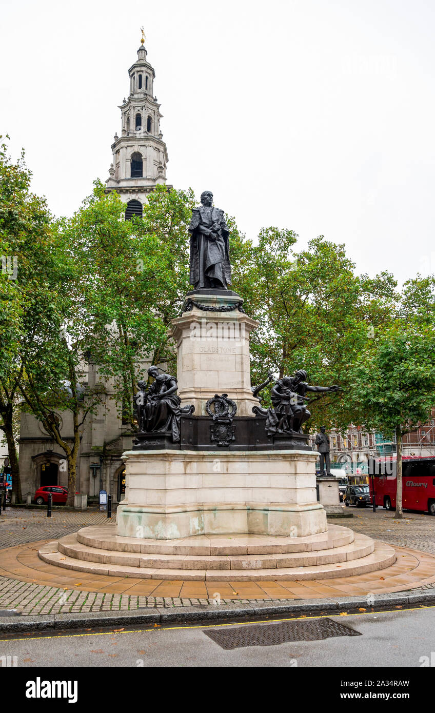 A street view of Gladstone statues and St Clement anglican church on ...
