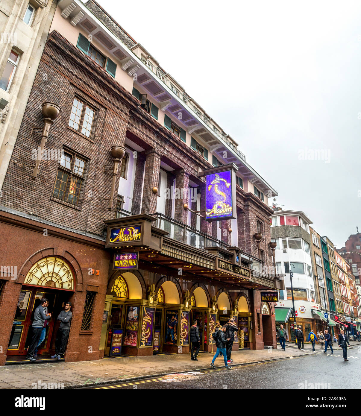Old Compton street and Prince Edward Theatre in West End district ...