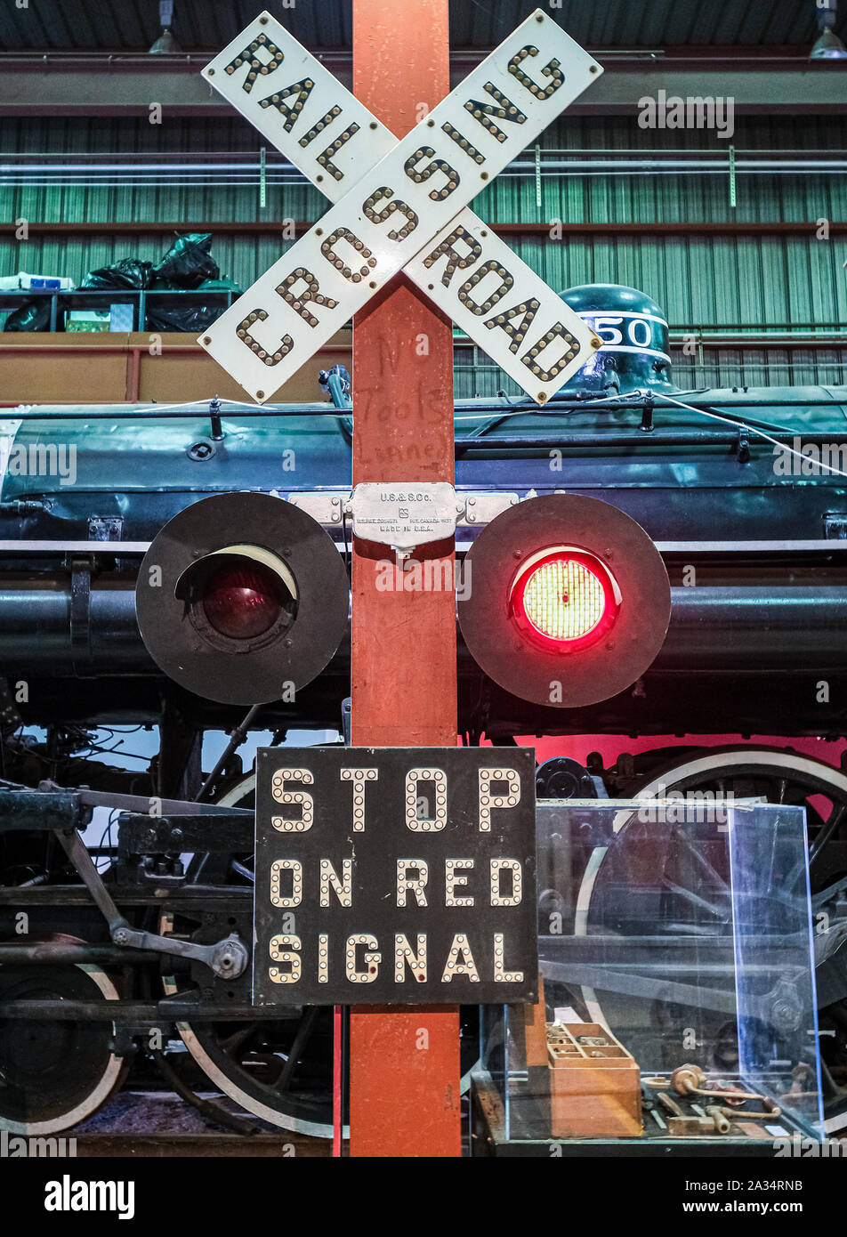 Railroad Crossing Flashing Red in Museum Stock Photo - Alamy