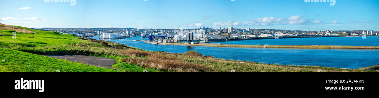 Panorama of Aberdeen city and port from Torry Battery historical ...