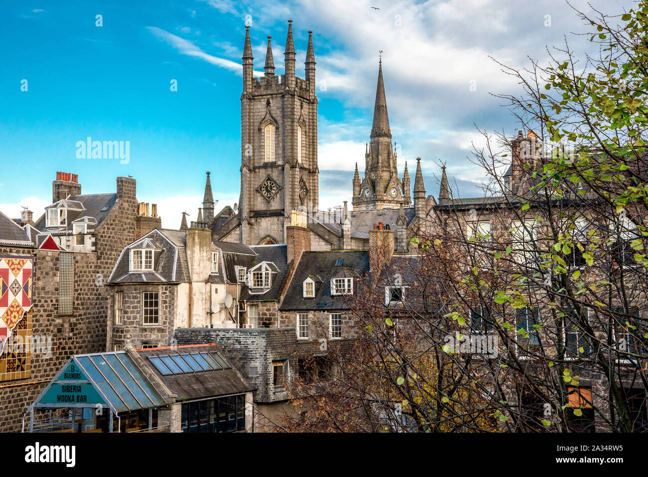 Medieval and gothic style city centre architecture in Aberdeen downtown ...