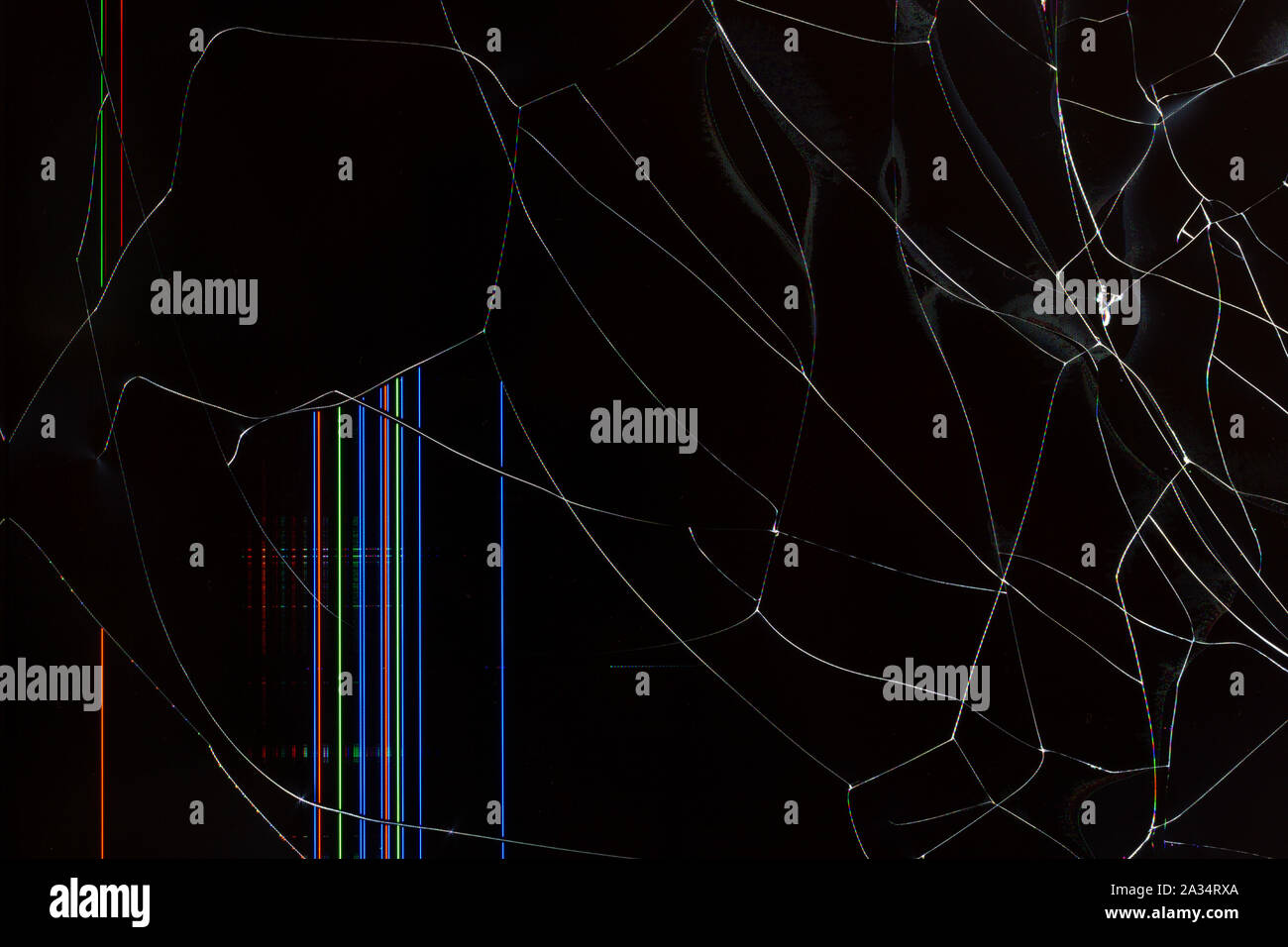 digital Glitch, crystal leakage, color streaks and cracks on broken LCD ...