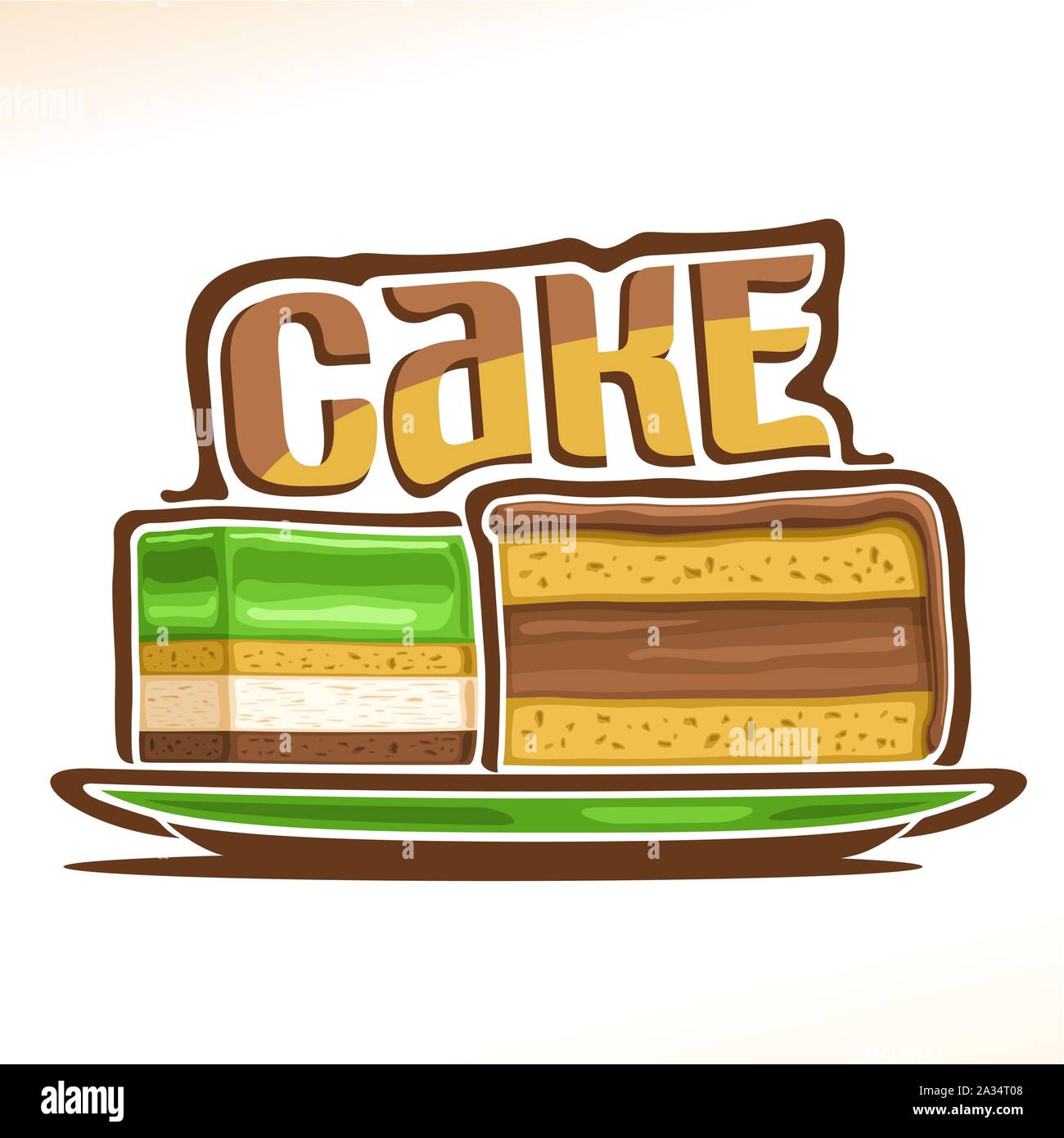 Vector logo for Cake, poster with two sliced pieces of birthday cakes ...