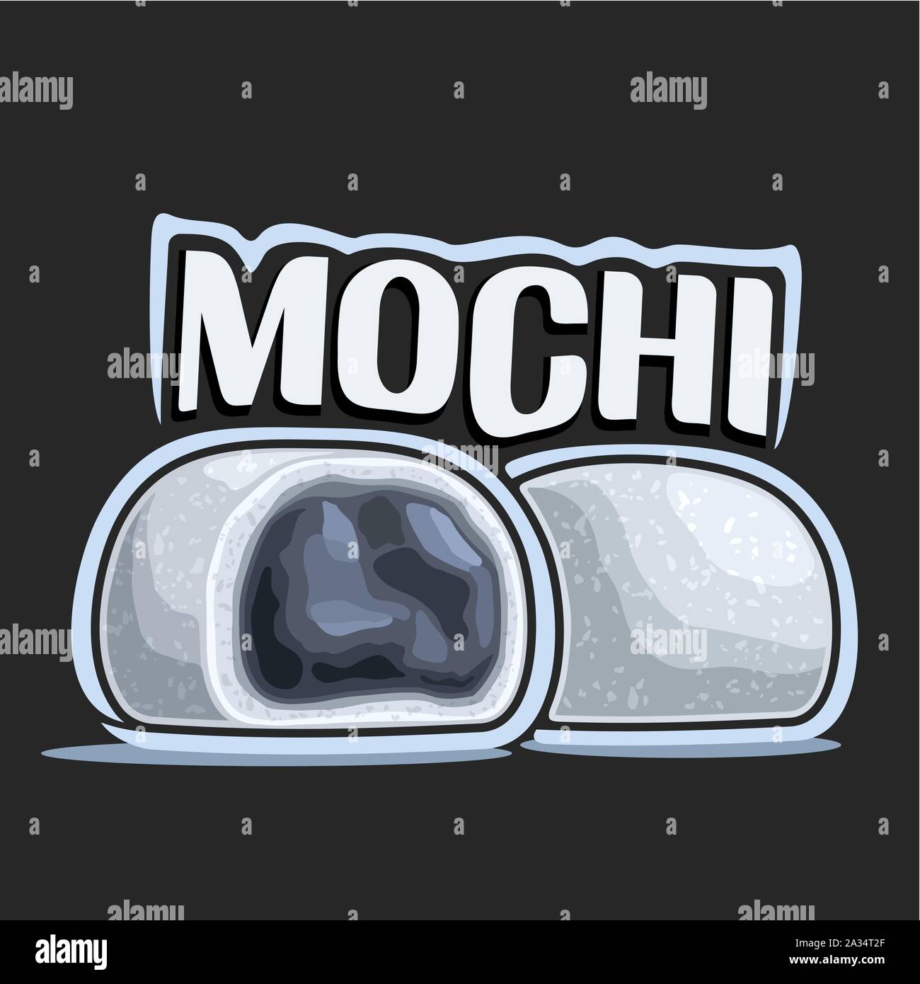 Vector logo for japanese dessert Mochi, black and white illustration of ...