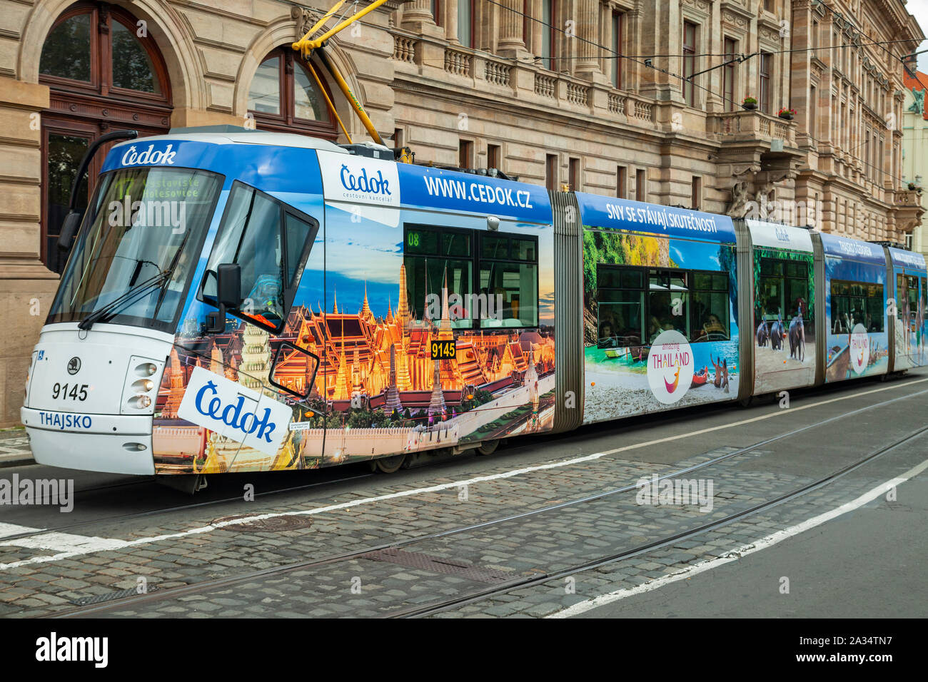 Colourful tram in Prague old town, Czechia Stock Photo - Alamy