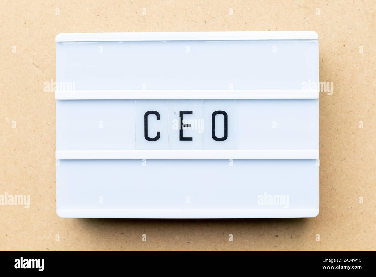 White lightbox with word CEO (abbreviation of Chief Executive Officer ...