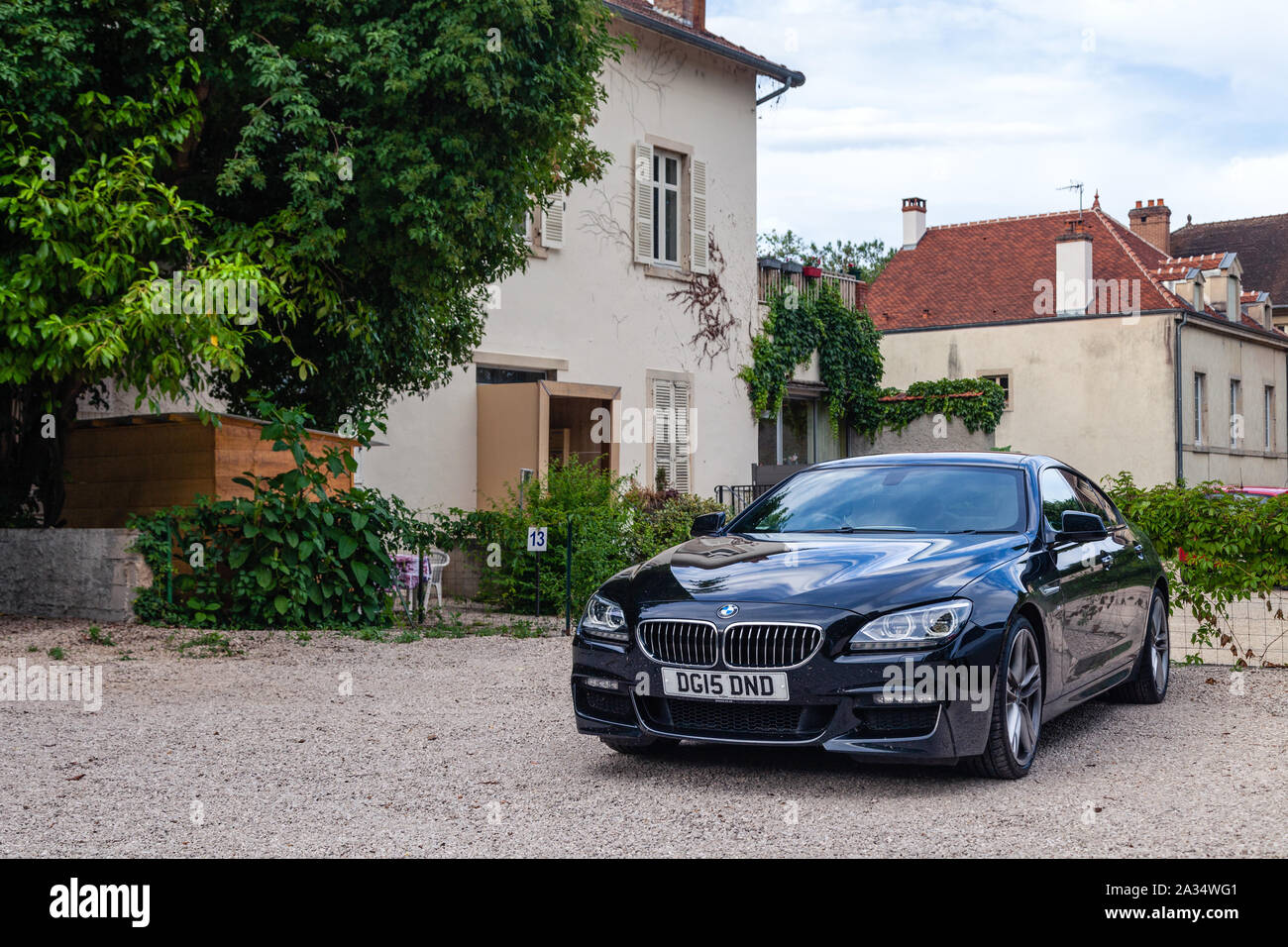 France Lyon 2019-06-18 closeup luxury dark blue German car sedan ... France Lyon 2019-06-18 closeup luxury dark blue German car sedan ...