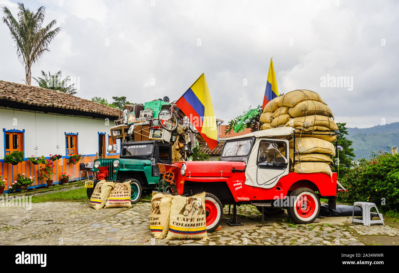 Willy jeeps in the village of Salento next to the valley of Salento ...