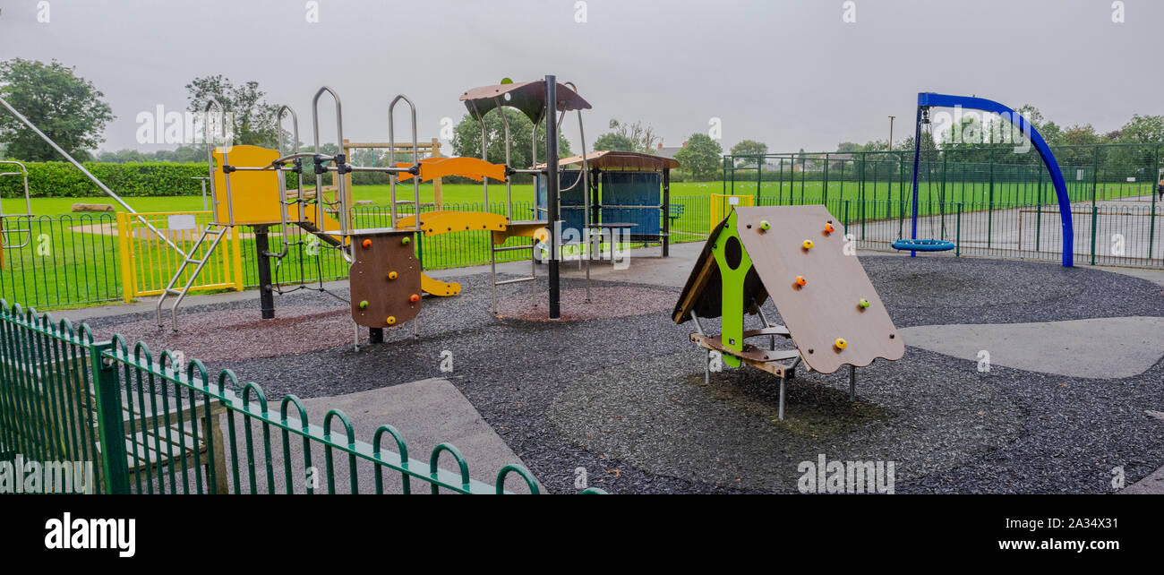 An eco-friendly children's play area on a cloudy, wet day, Waverton ...