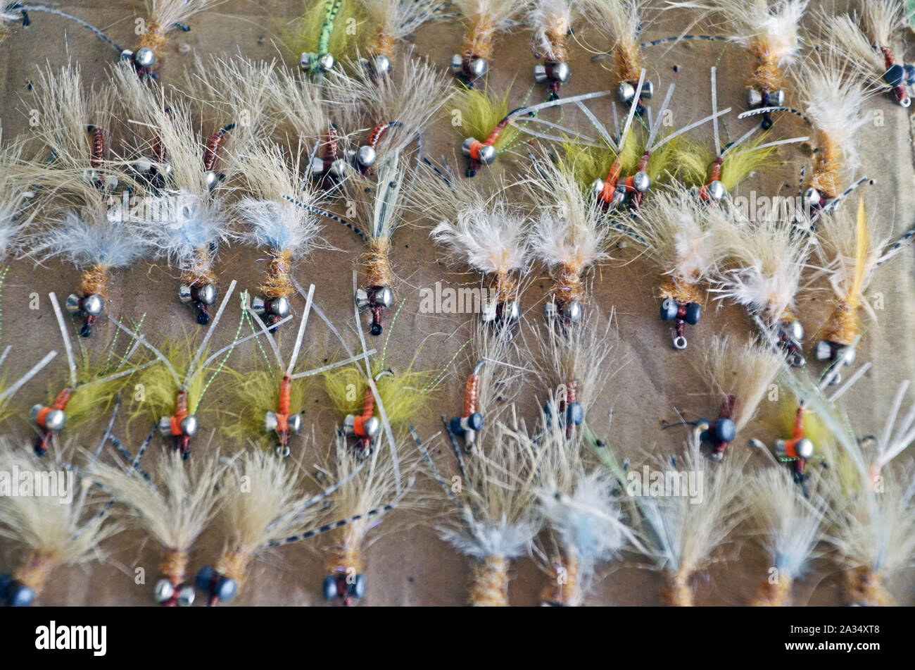 Flies designed to catch bonefish in the lagoon on Anaa Atoll, French ...