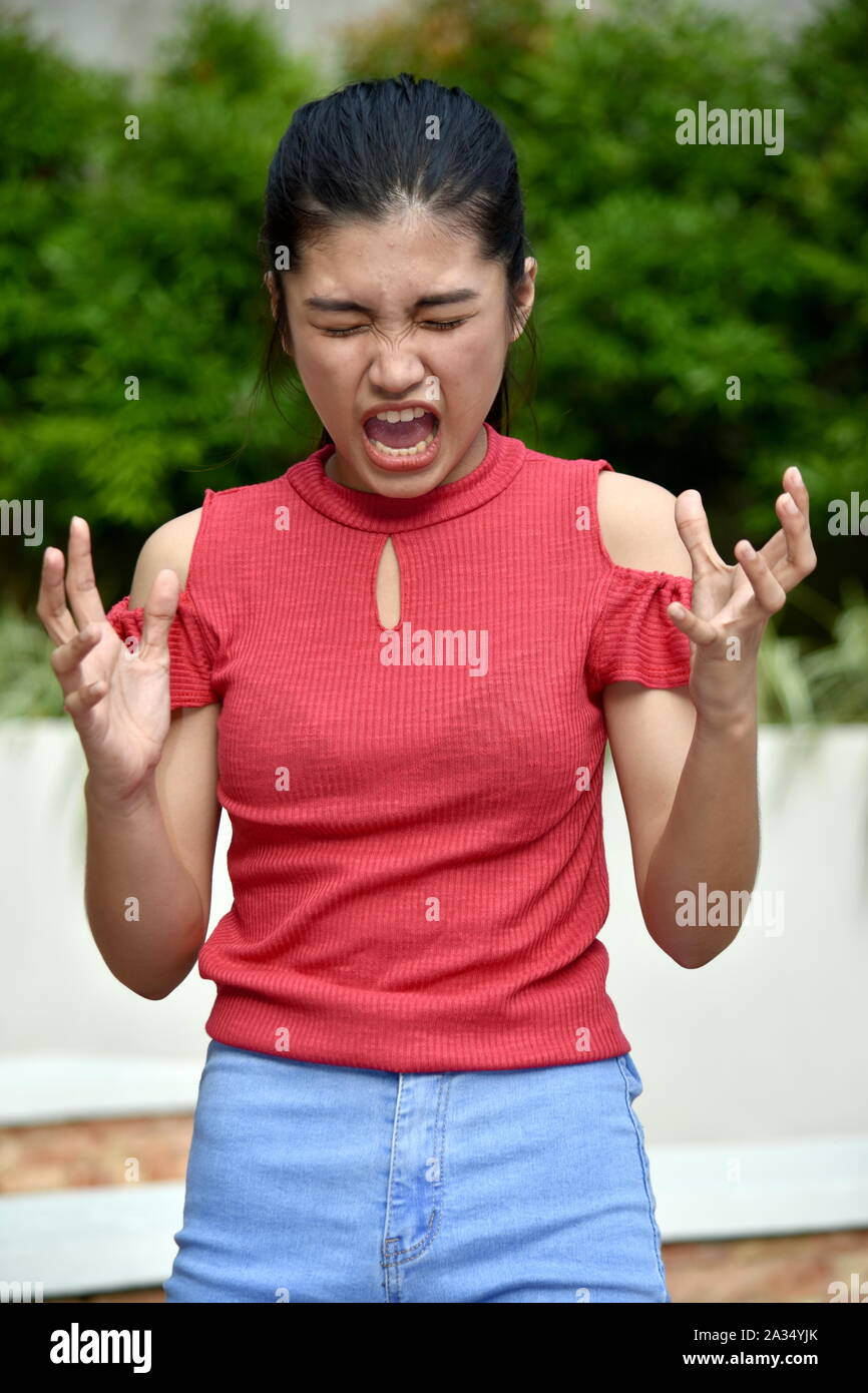 Cute Diverse Teenager Girl And Anxiety Stock Photo - Alamy