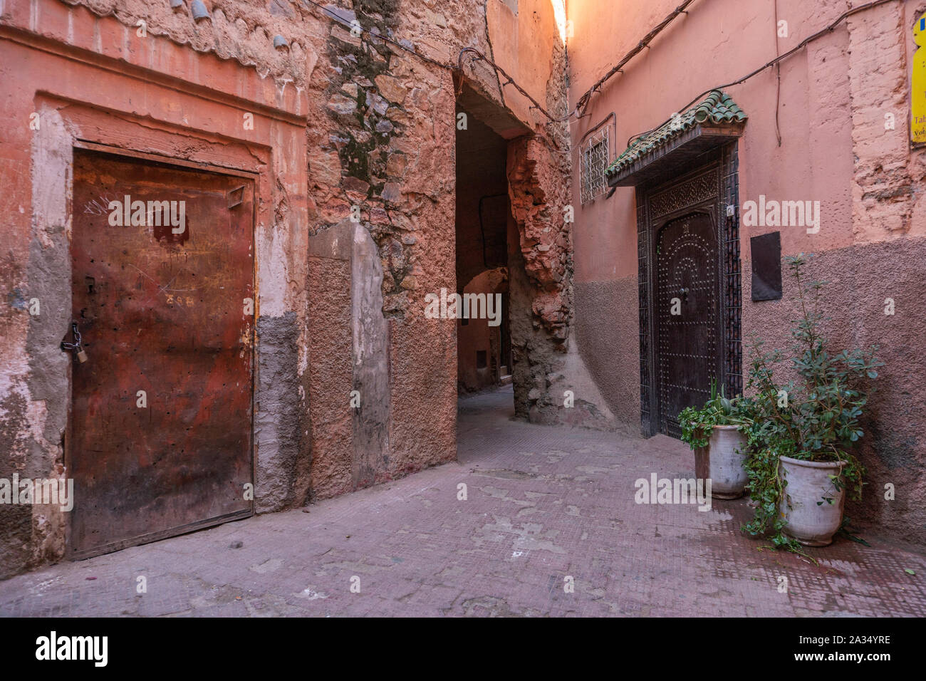 Small street in Marrakech's medina old town. In Marrakech the houses ...