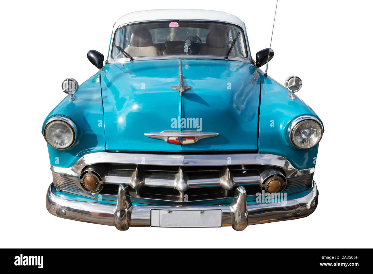 Cut out of vintage light blue Chevrolet of Cuba Stock Photo - Alamy