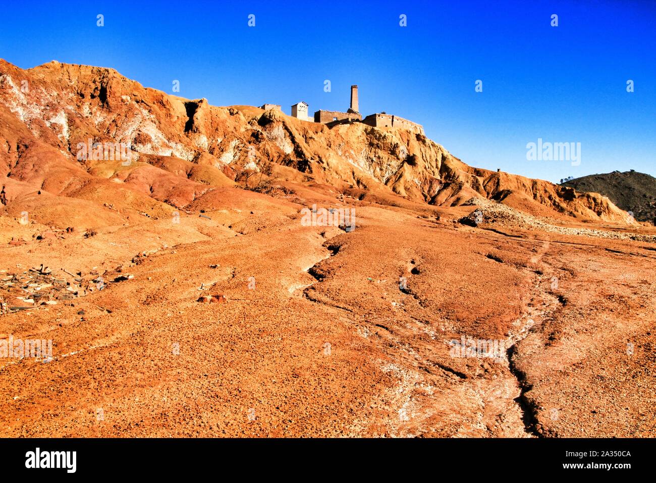 Sediments, rock formations and mineral streaks in an old abandoned ...