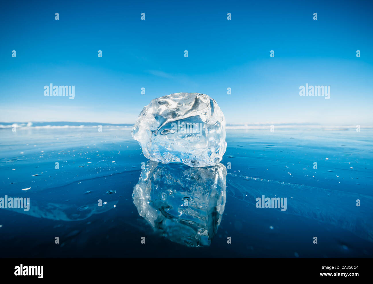 Landscape of natural breaking ice in frozen water on Lake Baikal ...