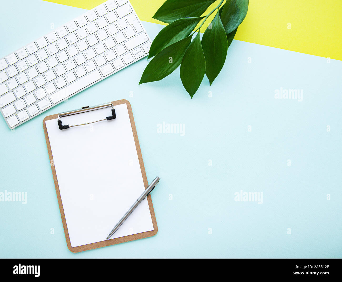 Office desk working space - Flat lay top view mockup photo of working ...