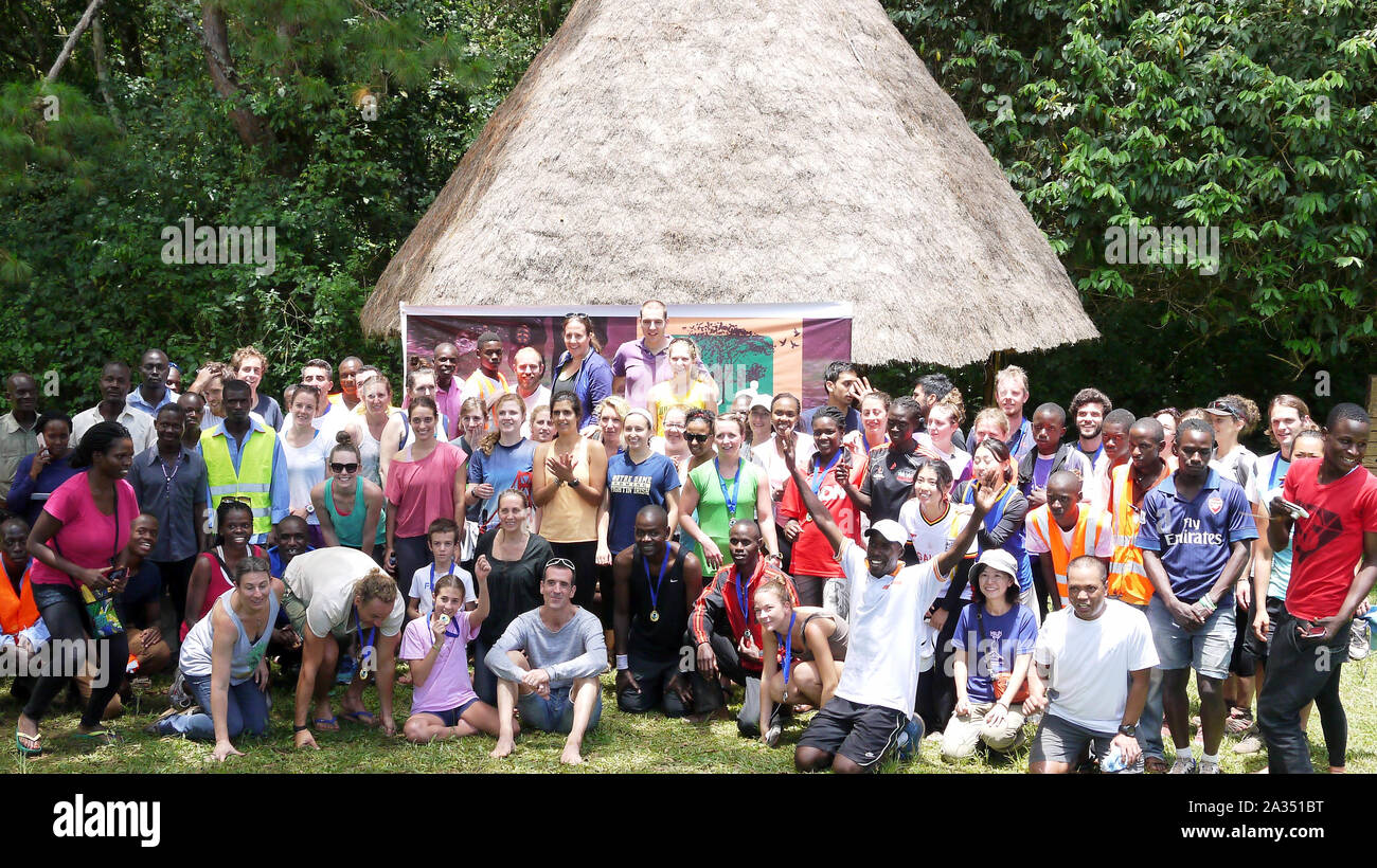 Tourists pictured at Mpanga Forest eco-tourism side in Mpigi, Uganda ...