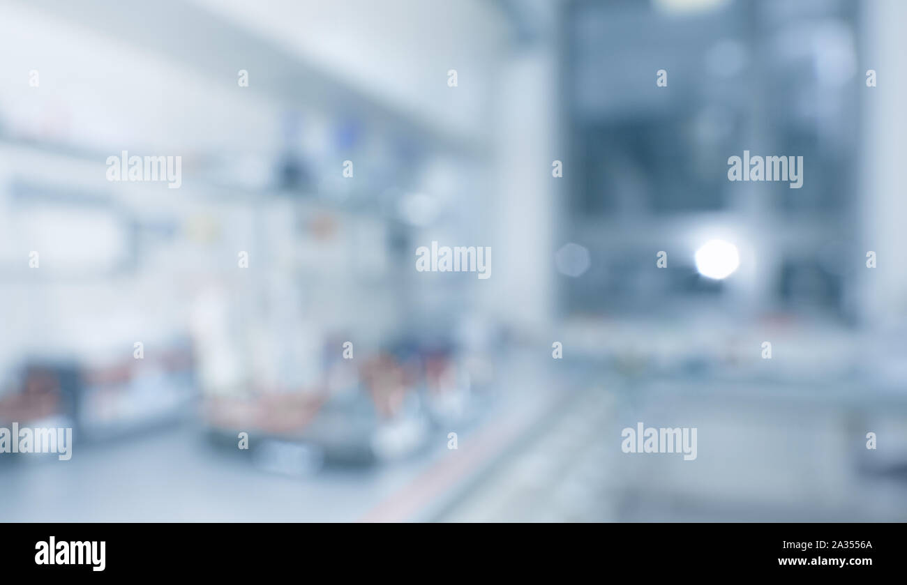Blurred laboratory interior, scientific background, panoramic image ...
