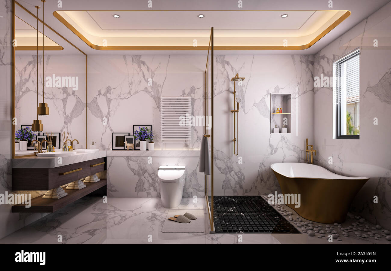 3d render of luxury bathroom Stock Photo - Alamy
