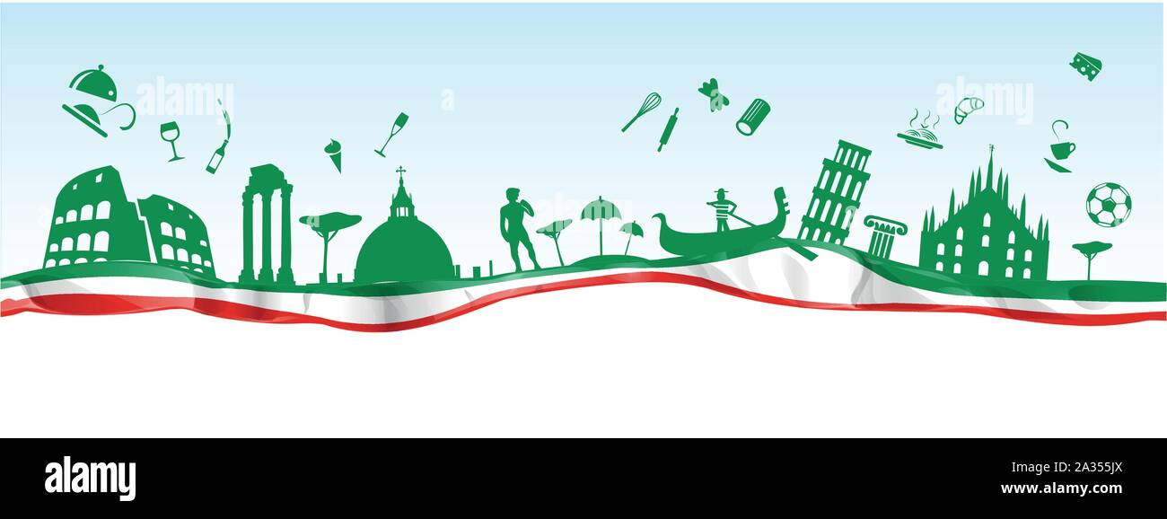 italian banner with symbol monument on flag. vetcor background Stock ...